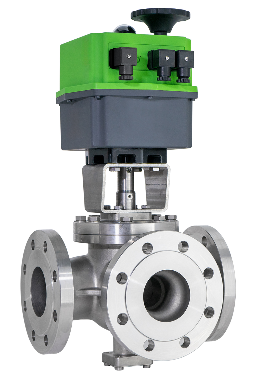 Three-Way Ball Sector Valve with Electric Actuator